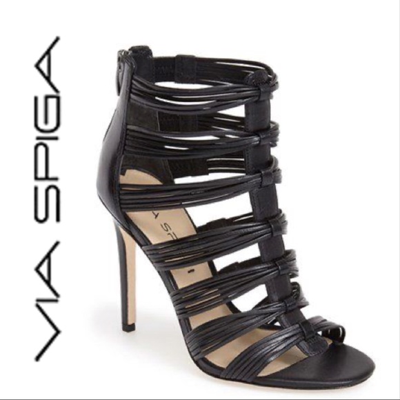 Via Spiga | Shoes | New 295via Spigablack Leather Terelle Opentoe Strappy Cage Sandals95 | Poshmark